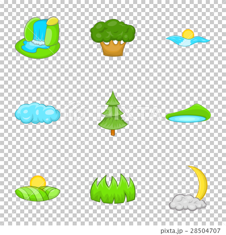 Beautiful nature icons set, cartoon style - Stock Illustration ...