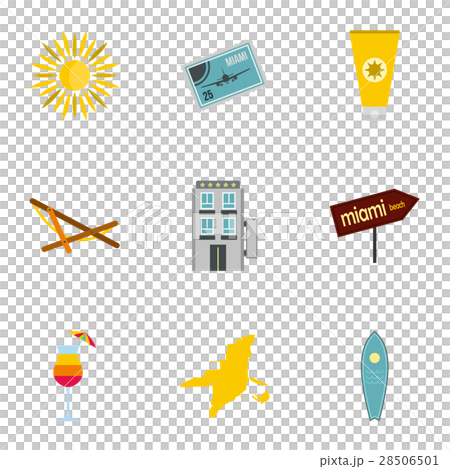 Miami icons set, flat style - Stock Illustration [28506501] - PIXTA