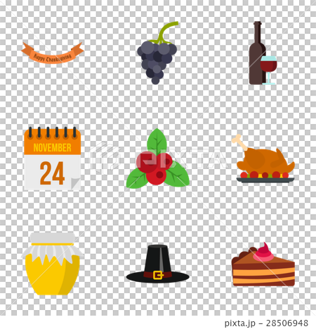 Thanksgiving feast icons set, flat style - Stock Illustration [28506948 ...