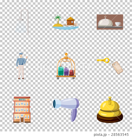 Hostel accommodation icons set, cartoon style - Stock Illustration ...