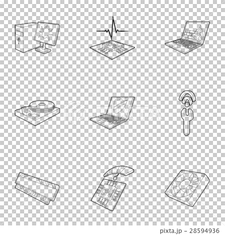Computer setup icons set, outline style - Stock Illustration [28594936 ...