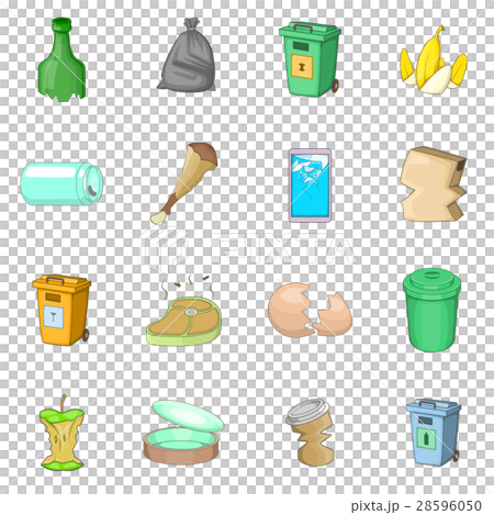 Garbage items icons set, cartoon style - Stock Illustration [28596050 ...