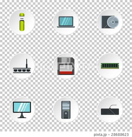 Computer setup icons set, flat style - Stock Illustration [28688623 ...