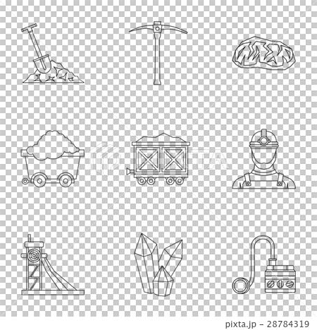 Coal mining icons set, outline style - Stock Illustration [28784319 ...