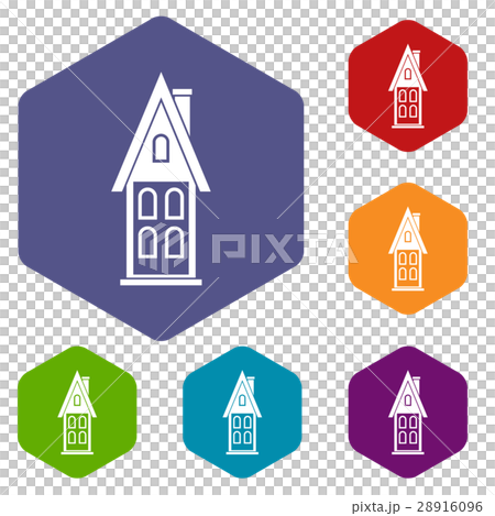 Two storey house with attic icons set - Stock Illustration [28916096 ...