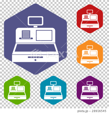 Cash register with cash drawer icons set - Stock Illustration [28916545 ...