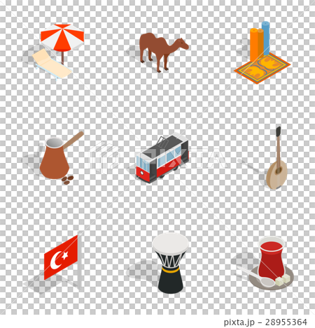 Turkish cultural icons set, isometric 3d style - Stock Illustration ...