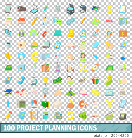 100 project planning icons set, cartoon style - Stock Illustration ...