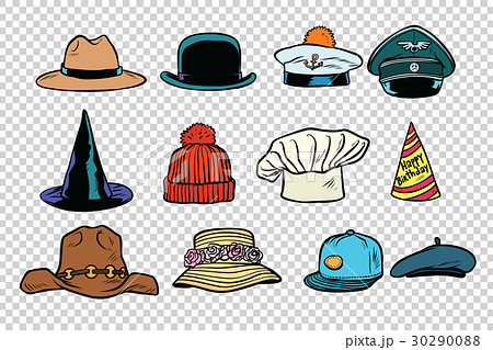 Hat set collection on isolated backgroundのイラスト素材 [30290088] - PIXTA
