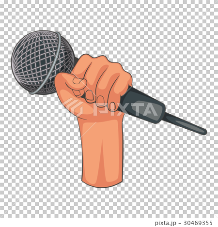 Hand holding microphone icon, cartoon style - Stock Illustration ...