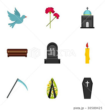 Cemetery icons set, flat styleのイラスト素材 [30589425] - PIXTA