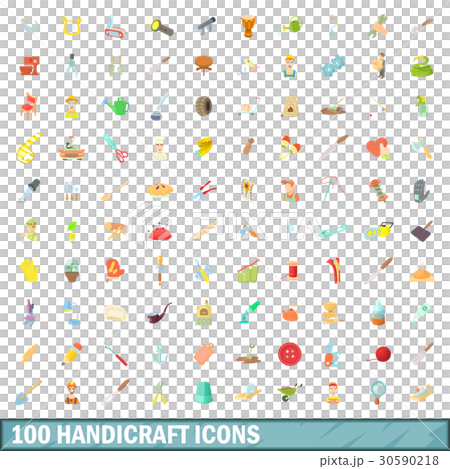 100 handicraft icons set, cartoon style - Stock Illustration [30590218 ...