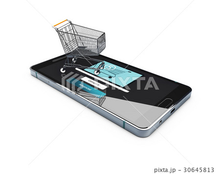 phone and cart, e-commerce conceptのイラスト素材 [30645813] - PIXTA