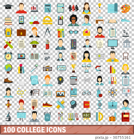 100 college icons set, flat style - Stock Illustration [30755161] - PIXTA