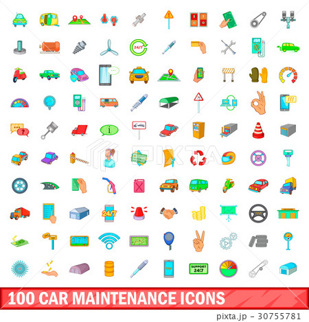 100 car maintanance icons set, cartoon styleのイラスト素材 [30755781] - PIXTA