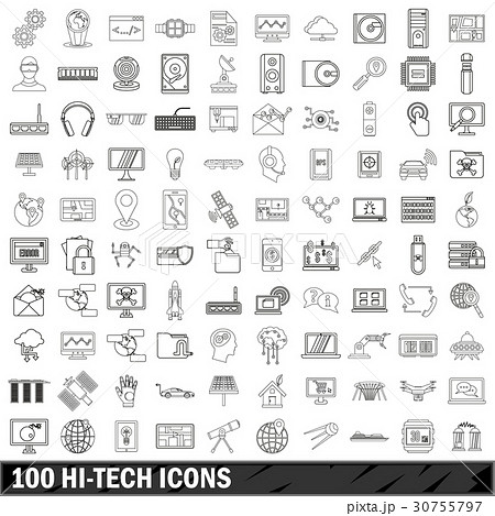 100 hi-tech icons set, outline styleのイラスト素材 [30755797] - PIXTA