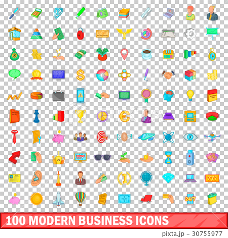 100 modern business icons set, cartoon style - Stock Illustration ...