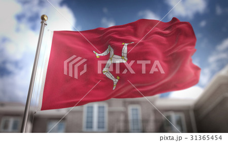 Isle of Man Flag 3D Rendering on Blue Sky Buildingのイラスト素材 [31365454 ...