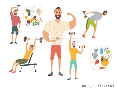 People workout with sports equipments, exercisesのイラスト素材 [31474584] - PIXTA