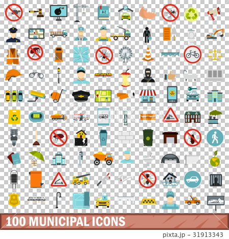 100 municipal icons set, flat style - Stock Illustration [31913343] - PIXTA