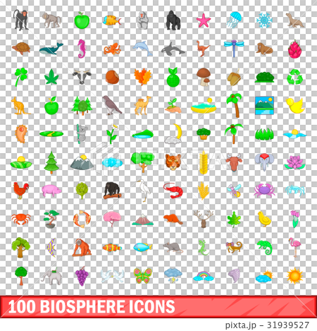 100 biosphere icons set, cartoon style - Stock Illustration [31939527 ...