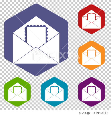 Envelope with card icons set hexagon - Stock Illustration [31940112 ...
