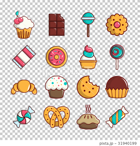 Sweets candy cakes icons set, cartoon style - Stock Illustration [31940199] - PIXTA