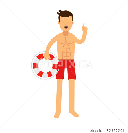 Lifeguard man character on duty standing withのイラスト素材 [32352201] - PIXTA