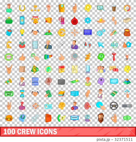 100 crew icons set, cartoon style-插圖素材 [32371511] - PIXTA圖庫