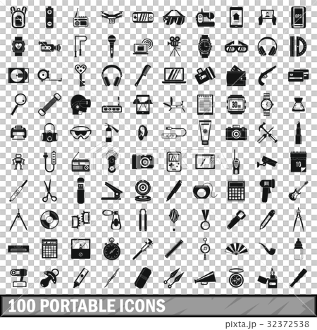 100 portable icons set, simple style - Stock Illustration [32372538 ...