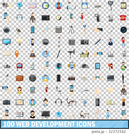 100 web development icons set, cartoon style - Stock Illustration ...
