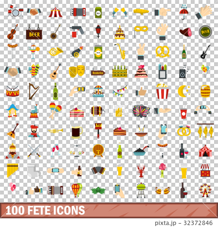100 fete icons set, flat style - Stock Illustration [32372846] - PIXTA