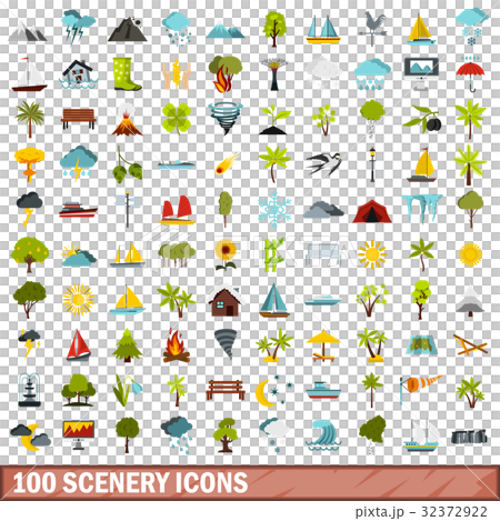 100 scenery icons set, flat style - Stock Illustration [32372922] - PIXTA