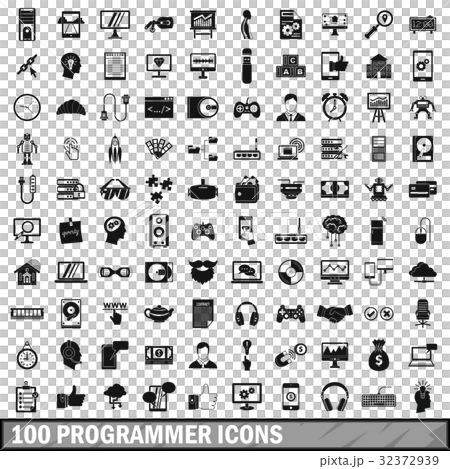 100 programmer icons set, simple style - Stock Illustration [32372939 ...