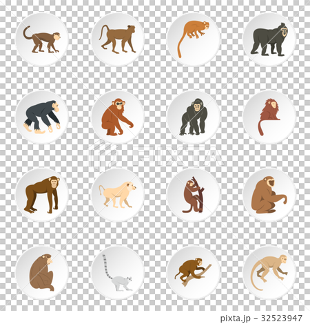 Monkey types icons set in flat style - Stock Illustration [32523947 ...