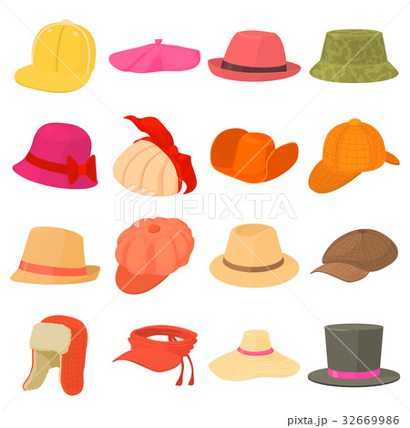 Hat types icons set headdress, cartoon styleのイラスト素材 [32669986] - PIXTA