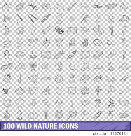 100 wild nature icons set, outline style - Stock Illustration [32670184 ...