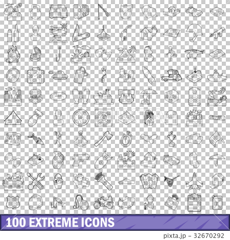 100 extreme icons set, outline style - Stock Illustration [32670292 ...