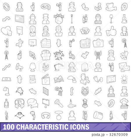 100 characteristic icons set, outline styleのイラスト素材 [32670309] - PIXTA
