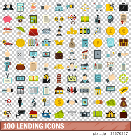 100 lending icons set, flat style - Stock Illustration [32670337] - PIXTA