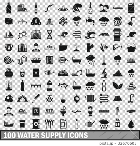 100 water supply icons set, simple style - Stock Illustration [32670603 ...