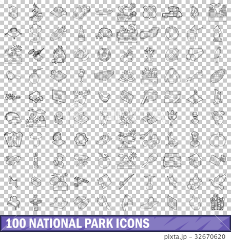 100 national park icons set, outline style - Stock Illustration ...