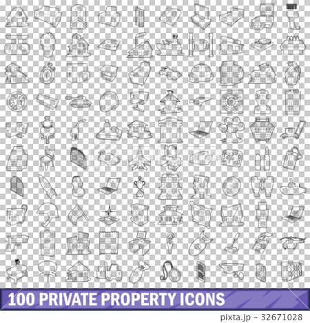 100 private property icons set, outline style - Stock Illustration ...