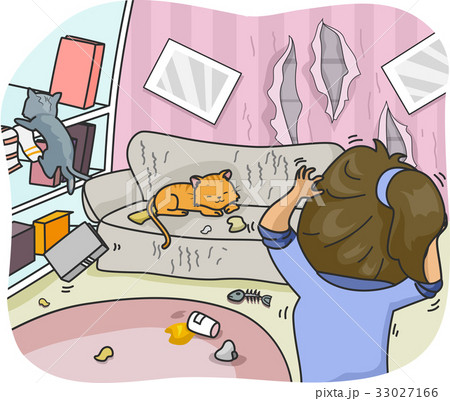 Girl Cat Owner Pet Messのイラスト素材 [33027166] - PIXTA