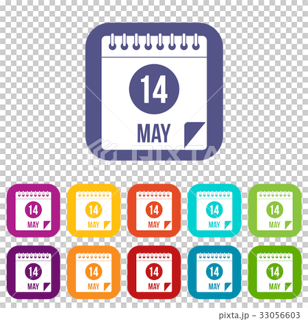 Spiral calendar page 14th of May icons set flat - Stock Illustration ...