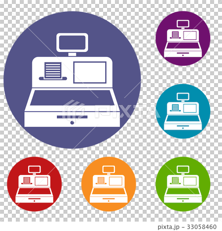 Cash register with cash drawer icons set - Stock Illustration [33058460 ...