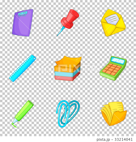 School stationery icons set, cartoon style - Stock Illustration ...