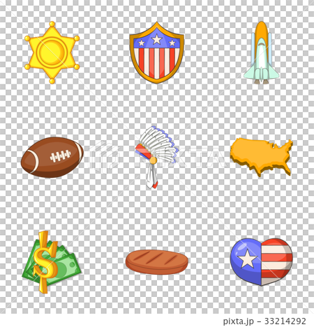 American things icons set, cartoon style - Stock Illustration [33214292 ...