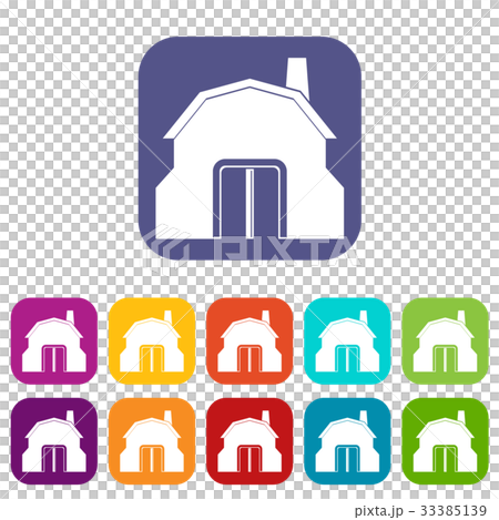 Blacksmith workshop building icons set flat - Stock Illustration ...