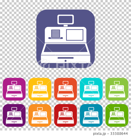 Cash register with cash drawer icons set - Stock Illustration [33388644 ...